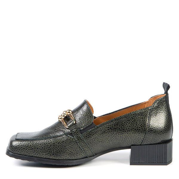 Soulier à talon vert forêt confortable pour femme – Glamille