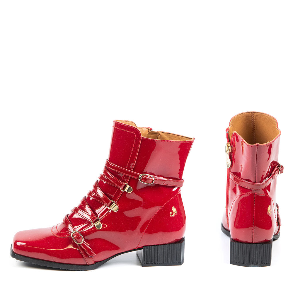 Bottillon rouge vernis confortable pour femme – Glamille